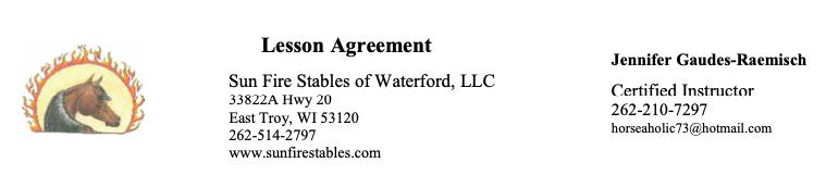 Sun Fire Stables Lesson Agreement Public